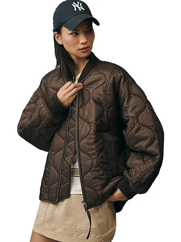 AGOLDE Isla Quilted Bomber Jacket - Bourbon