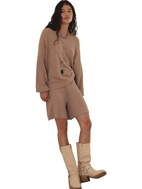 Free People Rowan Textured Knit Sweater Short Set - Mushroom Woods