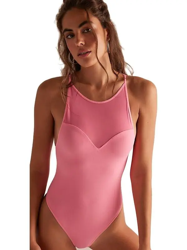 Free People Good Call Bodysuit - Neon Pink