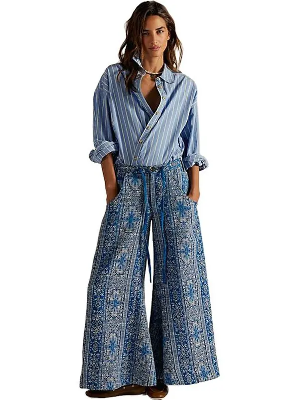 Free People Dahlia Wide-leg Pants - Blue Combo