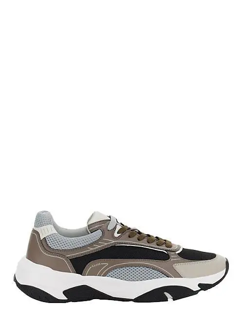 Boggi Milano Leather And Woven Low-top Trainers - Taupe