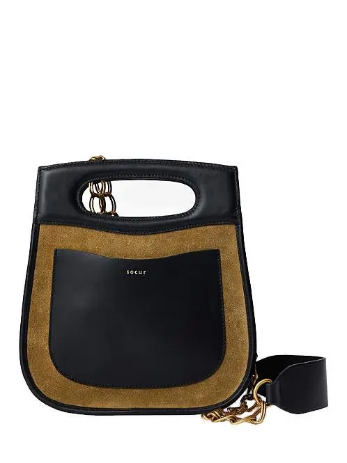 Soeur Cheri Suede And Leather Top-handle Bag - Bronze/noir