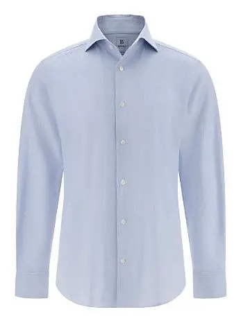 Boggi Milano Striped Regular-fit Cotton-blend Jersey Shirt - Light Blue
