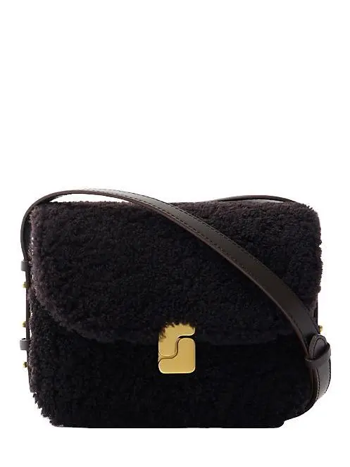 Soeur Mini Shearling And Leather Cross Body Bag - Marron Fonce