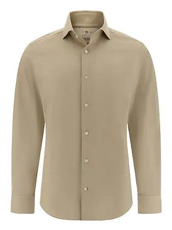 Boggi Milano Closed-collar Regular-fit Cotton-blend Jersey Shirt - Beige