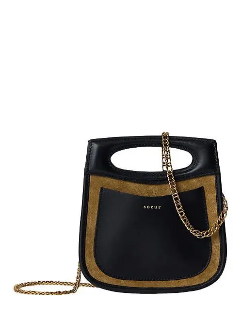 Soeur Cheri Mini Suede And Leather Top-handle Bag - Bronze/noir