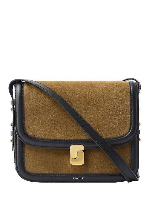 Soeur Bellissima Maxi Suede And Leather Cross Body Bag - Bronze/noir