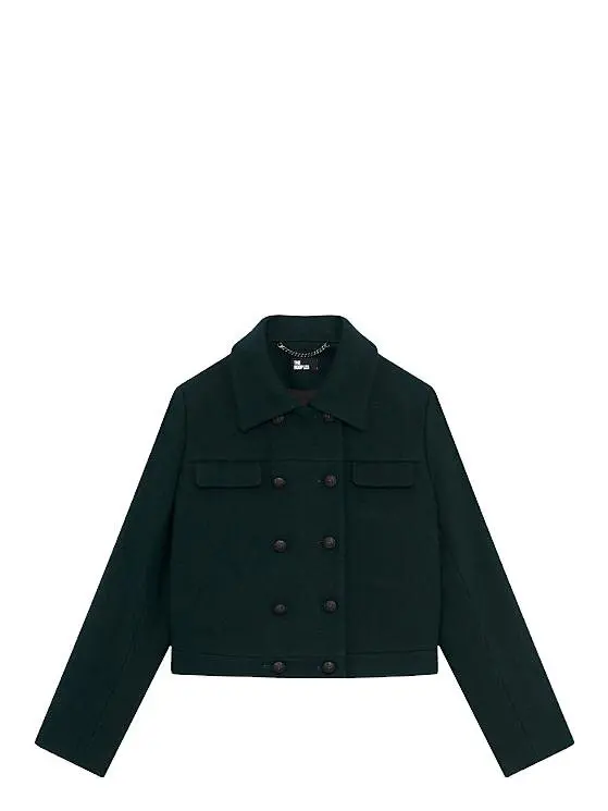 The Kooples Flap-pocket Wool-blend Double-breasted Jacket - Bottle Green