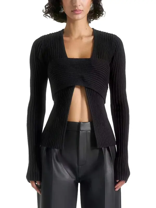 Manière De Voir Marisa Ribbed Bandeau Cardigan - Black