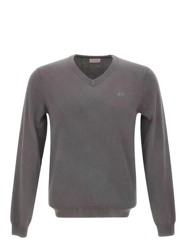 SUN 68 V-neck Embroidered Sweater - Grey