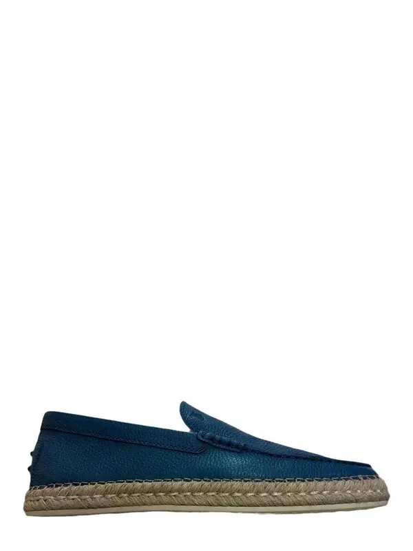 TOD'S Raffia Platform Leather Loafers - Blue