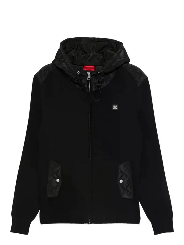 Hugo Quilted-pockets Hooded Jacket - Black