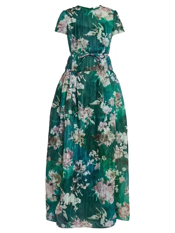 Erdem Floral-print Short-sleeve Gown - Green
