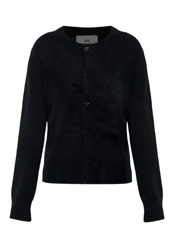 Ami Heart-embroidered Wool Cardigan - Black