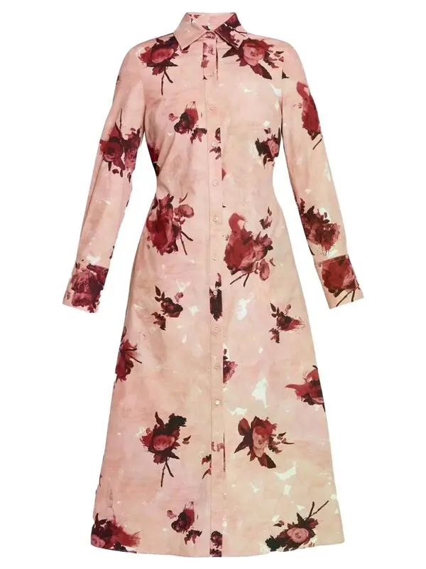 Erdem Floral-print Shirt Midi Dress - Pink