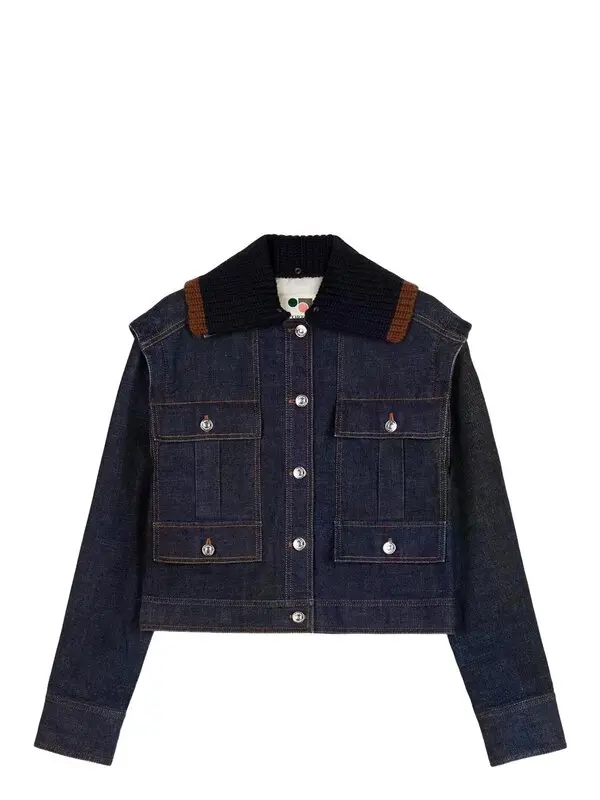 Ports 1961 Knitted-collar Denim Jacket - Blue
