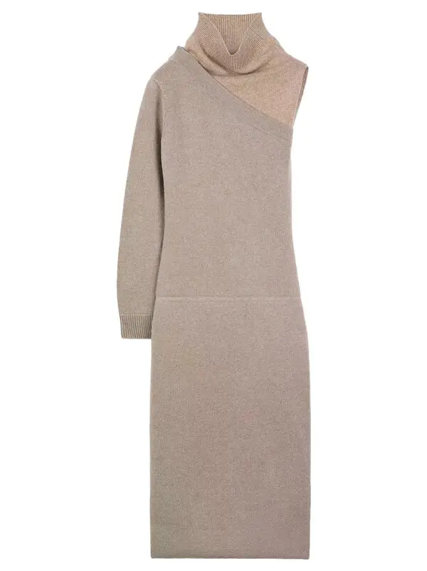 Ports 1961 Single-sleeve Turtleneck Midi Dress - Neutrals