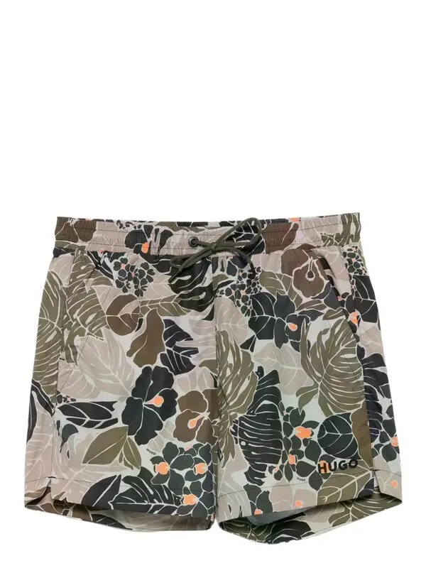Hugo Floral-print Swim Shorts - Green