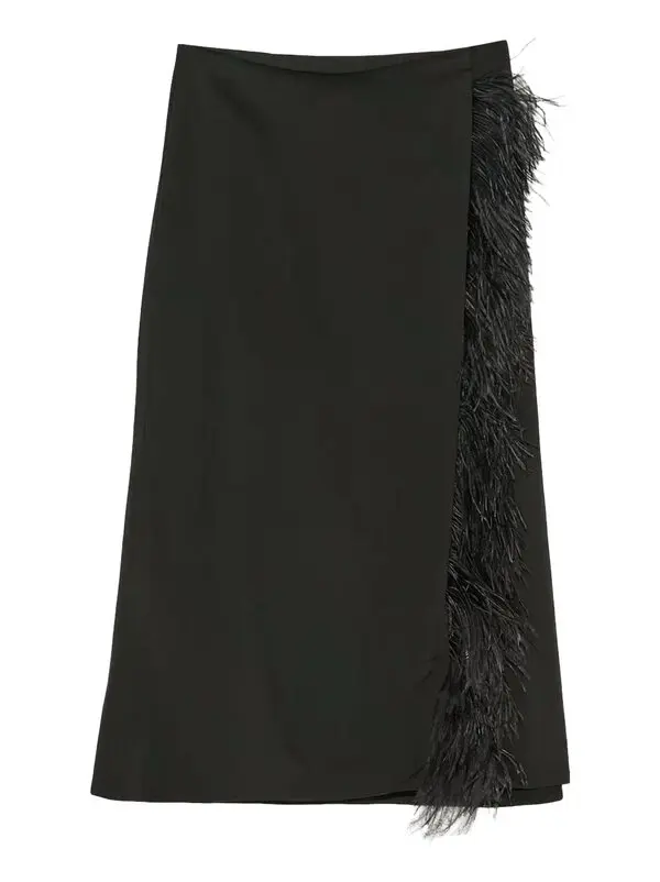 YVES SALOMON Satin Feather-trim Skirt - Black