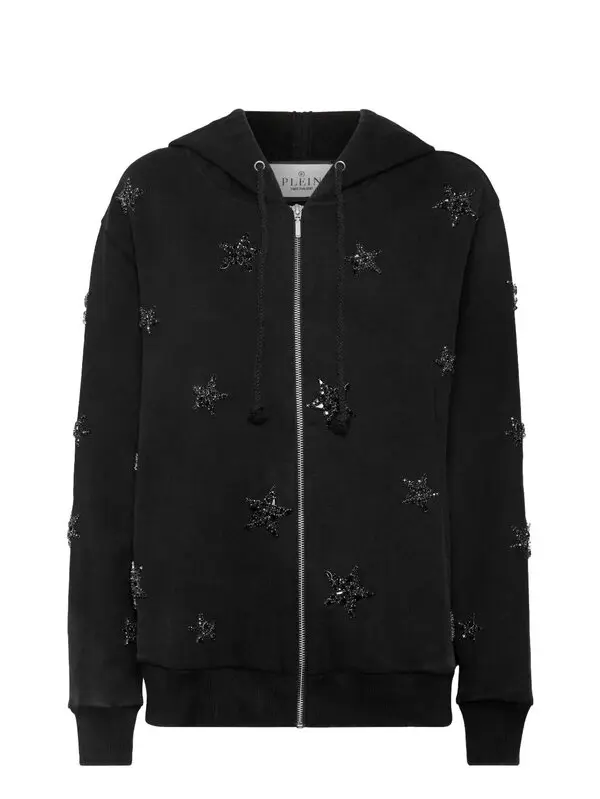 Philipp Plein Star-embellished Zip-up Hoodie - Black