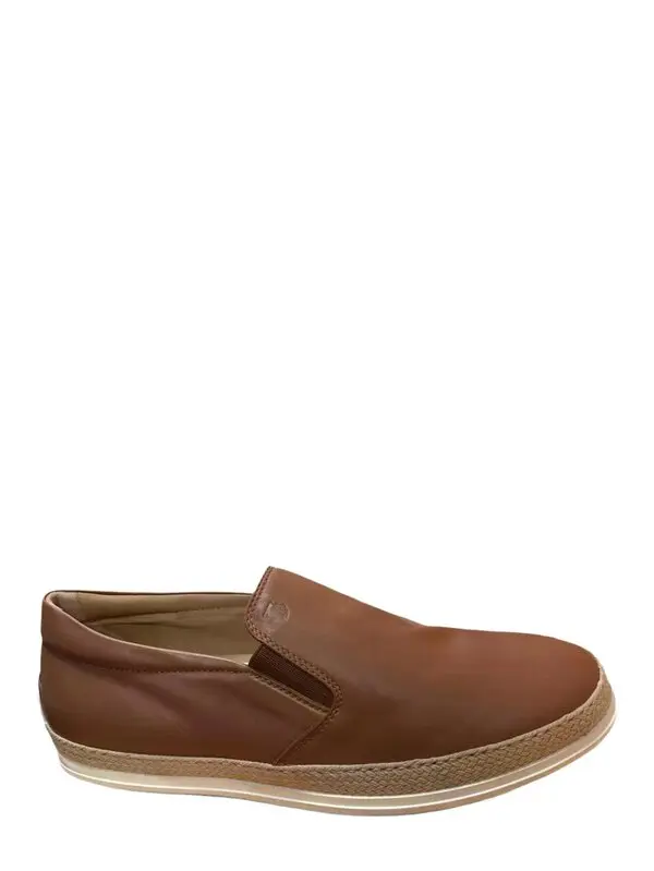 TOD'S Raffia-trimmed Leather Loafers - Brown