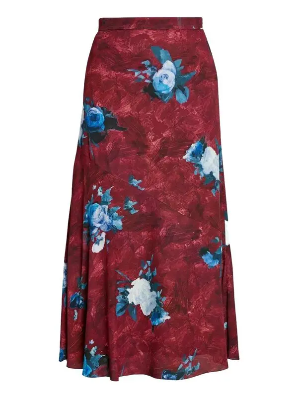 Erdem Floral-print Midi Skirt - Red
