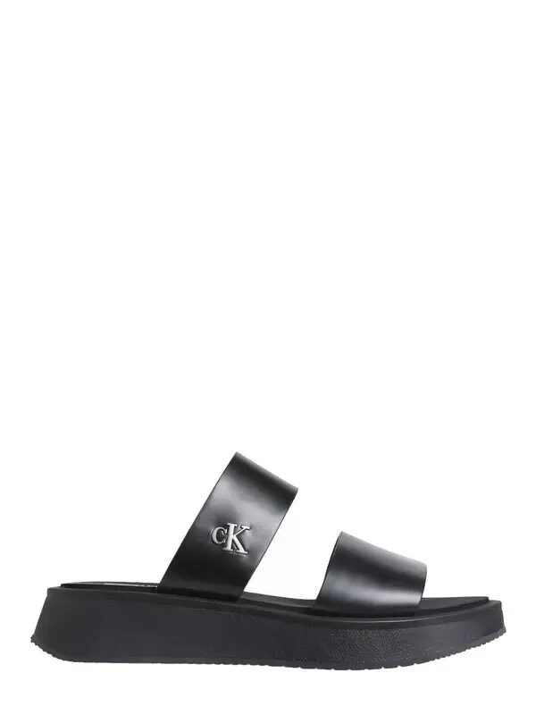 Calvin Klein Double-strap Platform Flat Sandals - Black