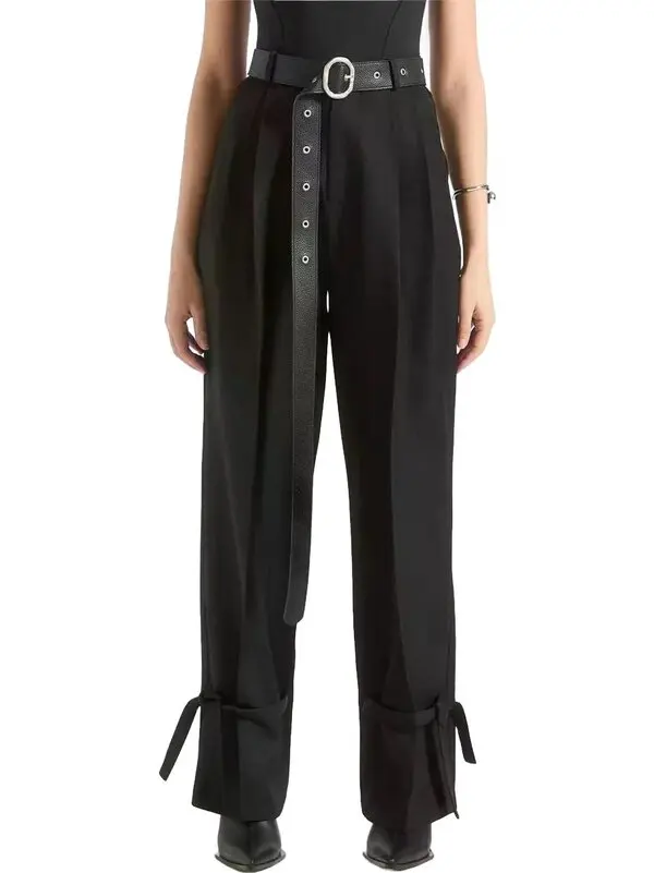 Manière De Voir Tailored Pants With Oversized Belt And Ankle Ties - Black