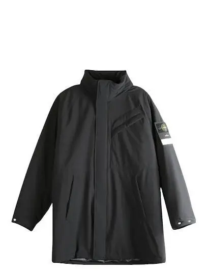 Stone Island Classic High Neck Long Coat - Black