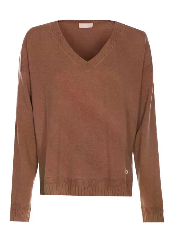 Liu Jo Logo-embroidered V-neck Top - Brown