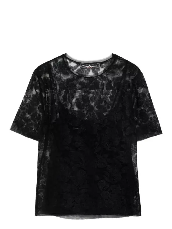 Ermanno Scervino Floral-lace Mesh Top - Black
