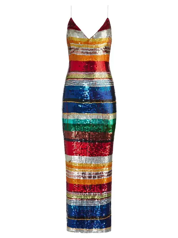 Alice + Olivia Sequin Striped Maxi Dress - Blue