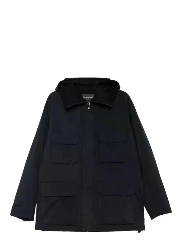 Emporio Armani Hooded Multi-pocket Coat - Blue