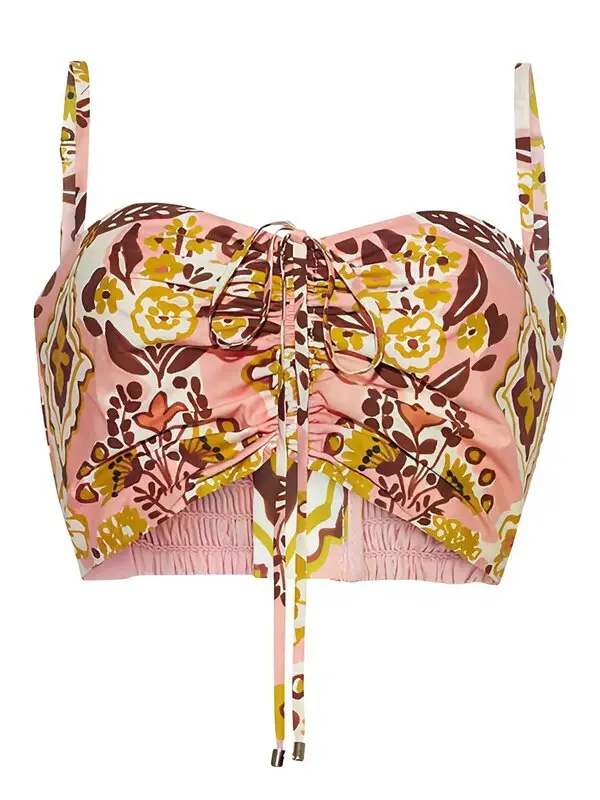 Cara Cara Floral-print Drawstring Top - Pink