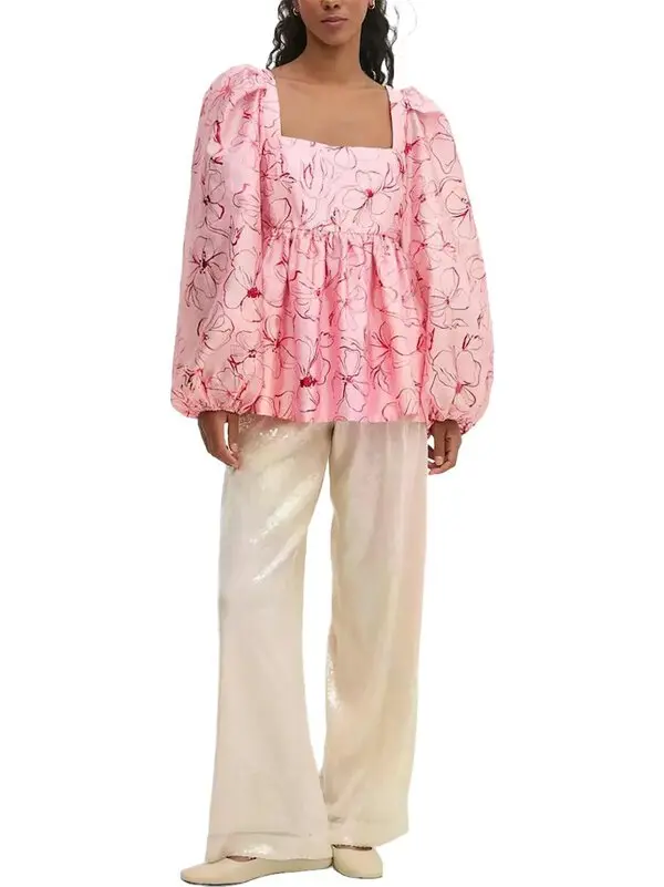 Stine Goya Floral Balloon-sleeve Top - Pink