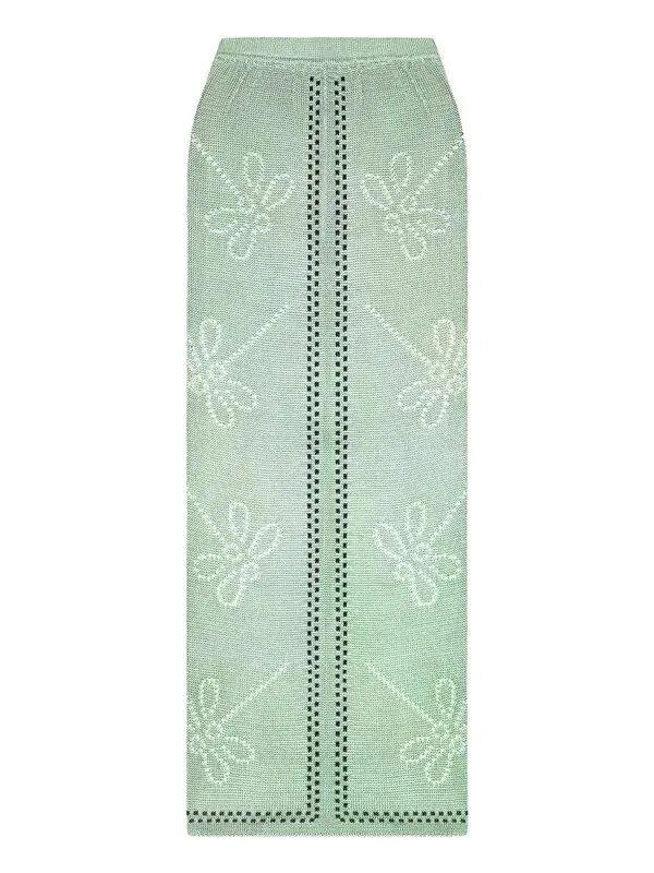 Calle Del Mar Garden Party Dragonfly-pattern Knitted Skirt - Green
