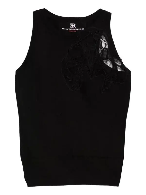 Ermanno Scervino Floral-embroidered Sleeveless Vest - Black