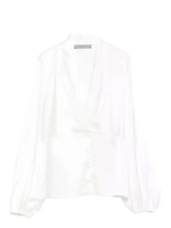 D.exterior Balloon-sleeve Button Top - White