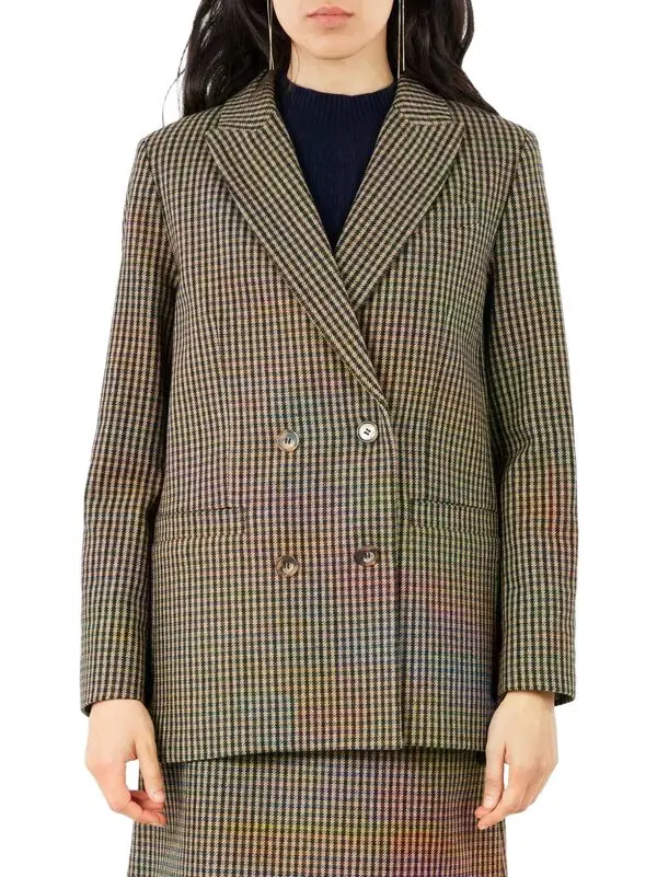 A.p.c. Gingham-check Double-breasted Coat - Brown