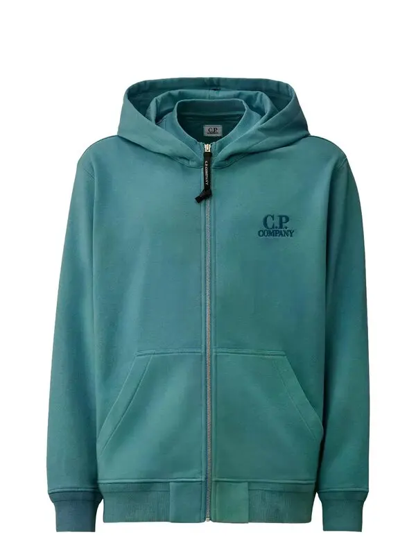 C.P. COMPANY Logo-embroidered Zip-up Hoodie - Blue