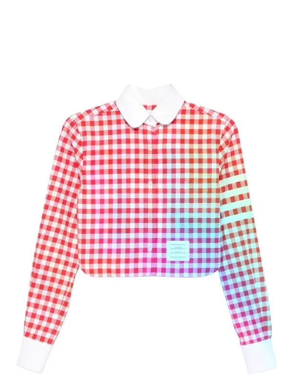 Thom Browne Gingham Check Shirt With 4-bar Stripes - Red