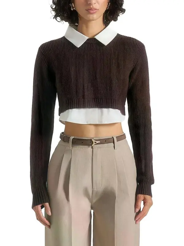Manière De Voir Flavie Detachable-collar Cropped Top - Brown
