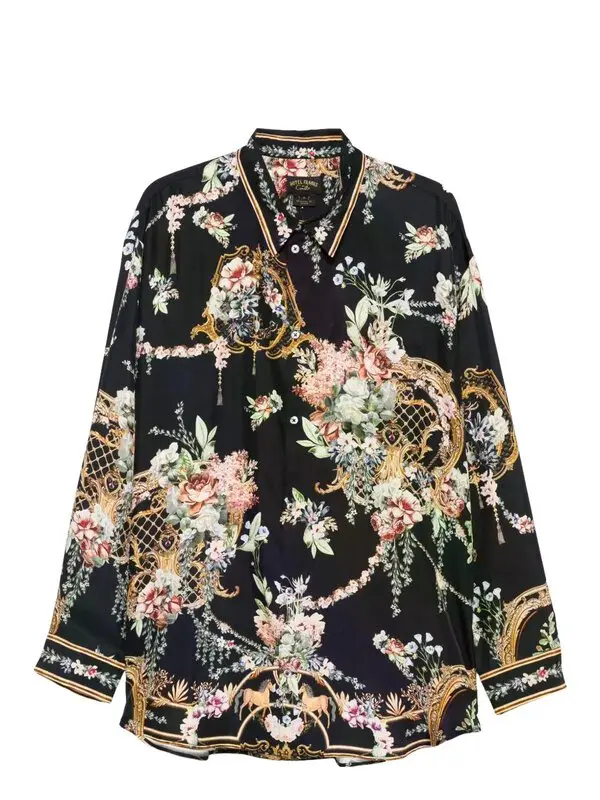 Camilla Baroque-print Buttoned Shirt - Black