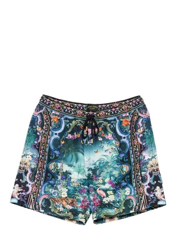 Camilla Baroque-print Swim Shorts - Black