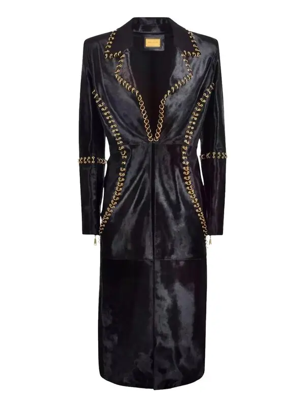 CHRISTINA CRAWFORD Cavallino Calfskin Coat With Chain Embellishments - Black