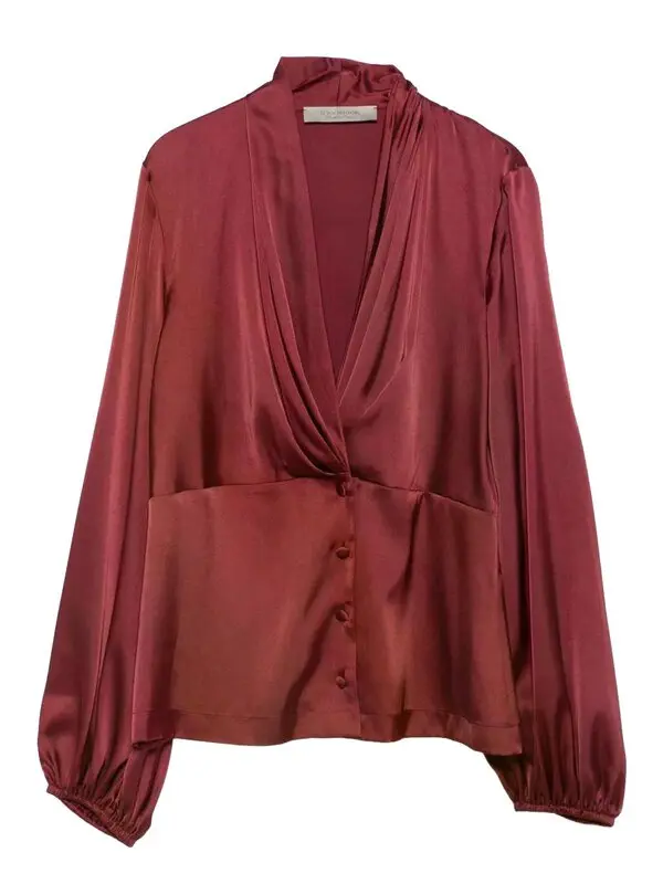 D.exterior Pleated Button-front Blouse - Red