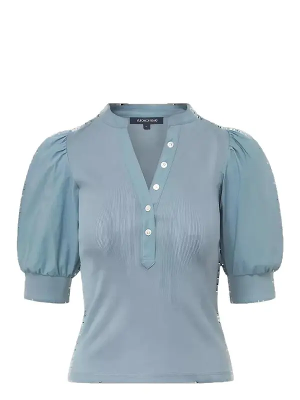 Veronica Beard Puff-sleeve Button Top - Blue