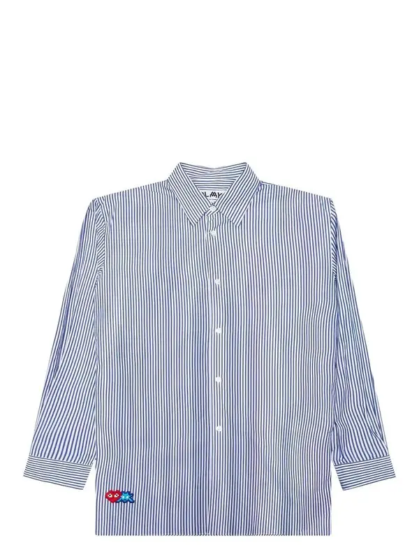 Play Comme Des Garcon Striped Embroidered-detail Shirt - Blue