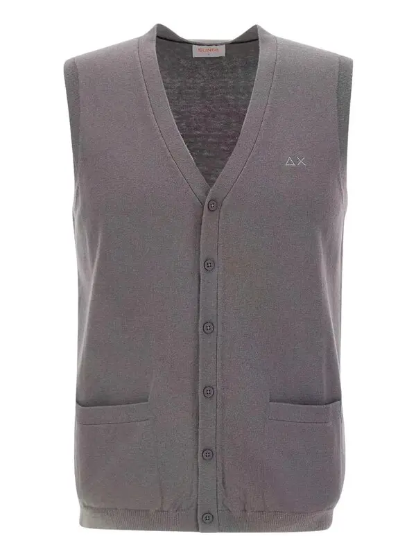SUN 68 V-neck Buttoned Vest - Grey