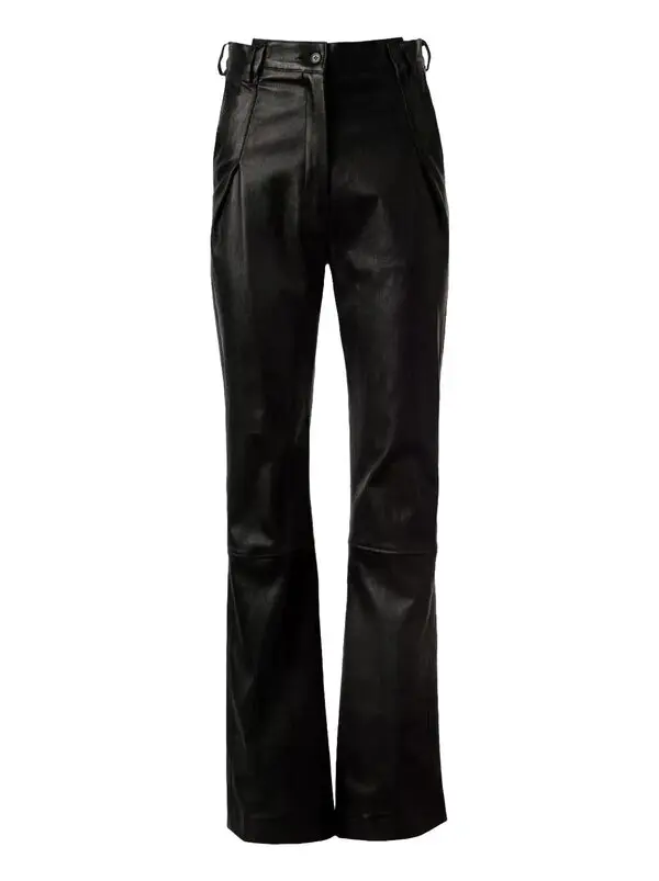 ALMAZ Pleated Leather Trousers - Black